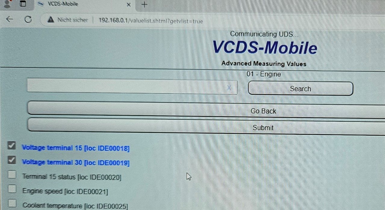 Fehlerspeichereinträge über Browser nicht lesbar - VCDS Mobile - VCDS ...